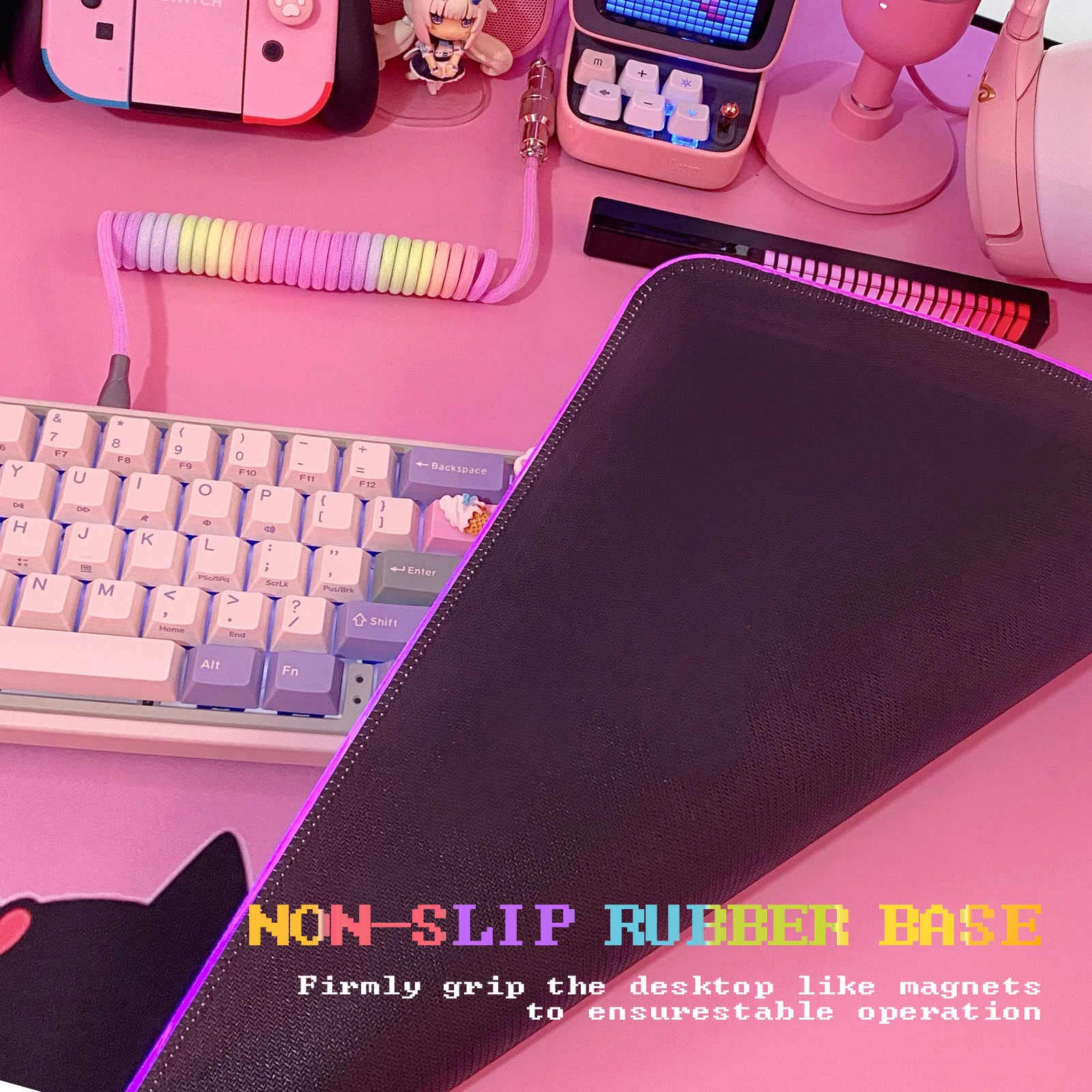 Pink Kawaii Cat RGB Gaming Mouse Pad 31.5x12 Inch PC XL Large Extended Glowing Led Light Up Cool Mouse pad Desk Pad Non-Slip Rubber Jmiyav Computer Mouse Pad Cute Mousepad Mat 31.5x12 Inch