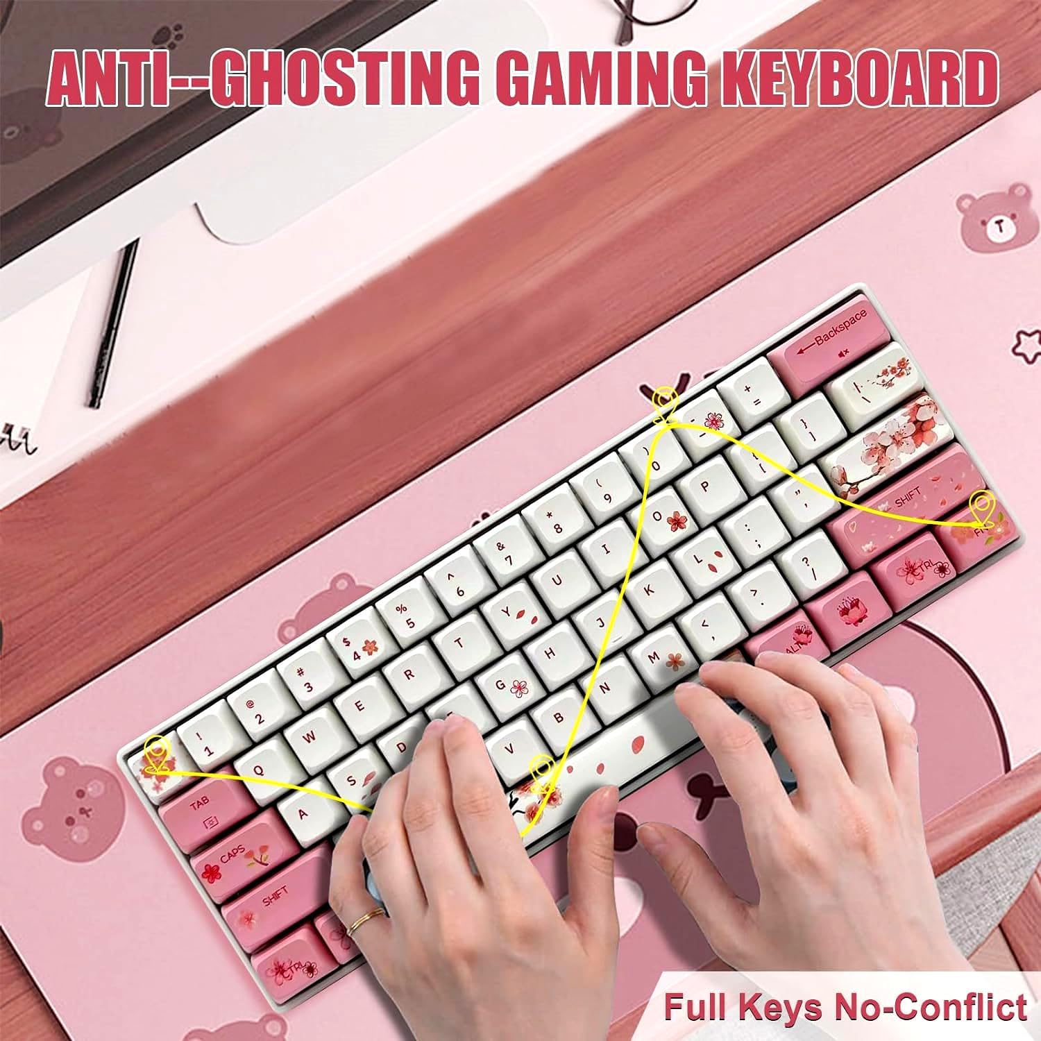 BOYI Wired 60% Mechanical Gaming Keyboard,Mini RGB Cherry MX Switch PBT Keycaps NKRO Programmable Type-C Keyboard for Gaming and Working (Cherry MX Blue Switch)