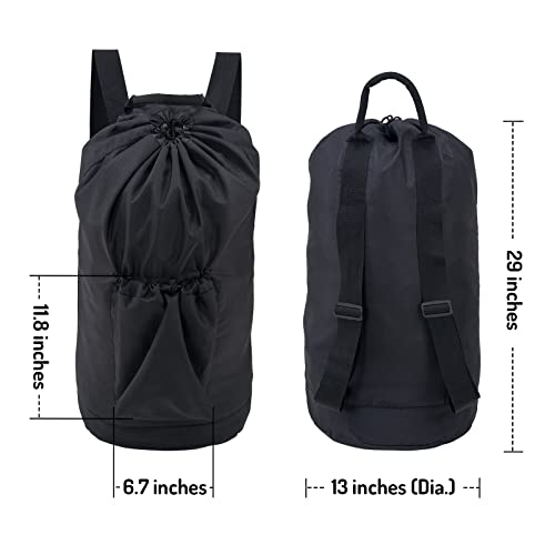 Laundry Bag Backpack for College, Large Laundry Bag with Detergent Holder and Adjustable Shoulder Straps, Durable Clothes Travel Laundry Backpack Hamper Bag Dorm Room Essentials (Black)