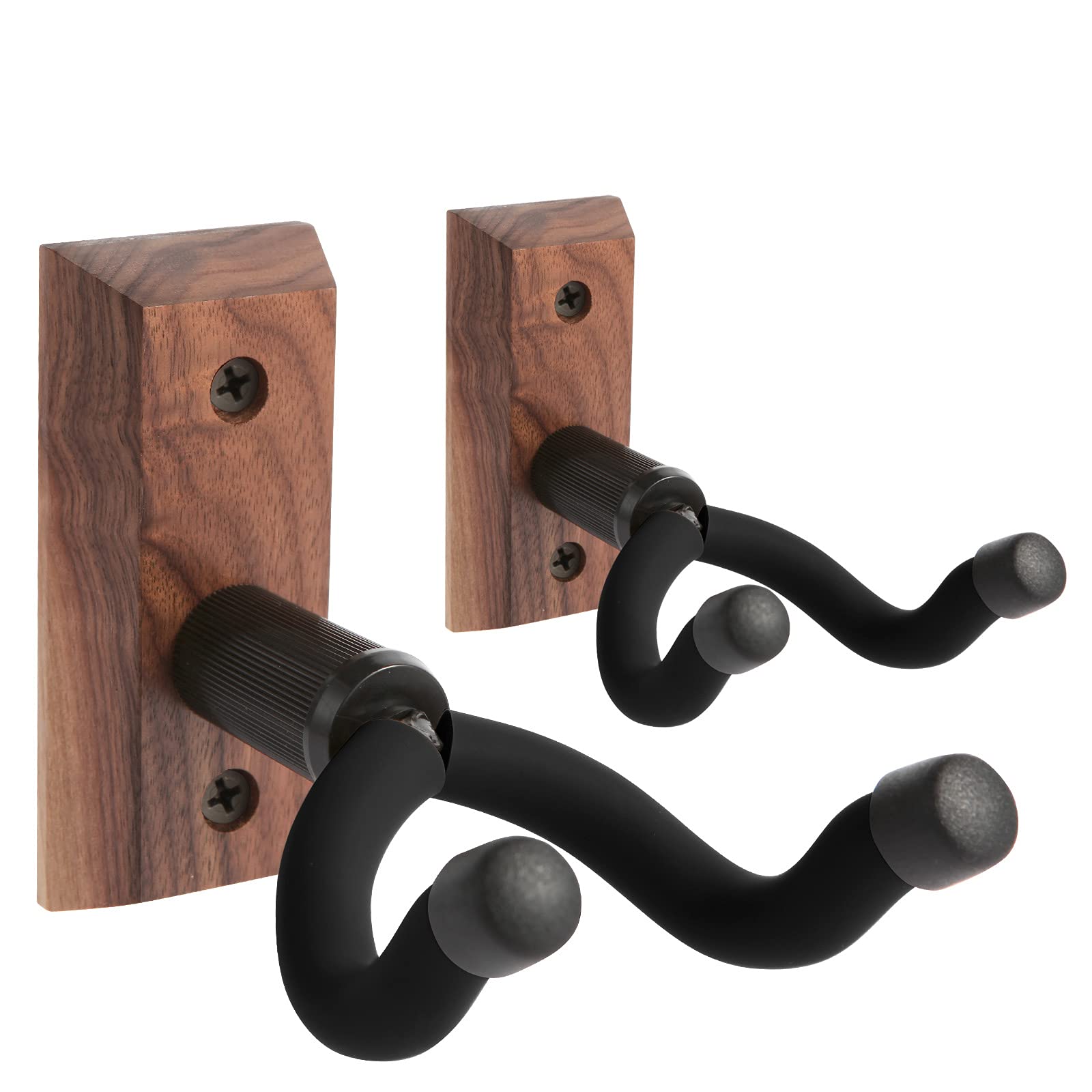VEINTICO Guitar Wall Hanger, Guitar Wall Mounts 2 Pack, Guitar Hanger Hook Bracket Holder for Acoustic and Electric Guitars Bass Banjo Mandolin, Black Walnut Wood base
