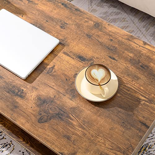 Iwell Mid Century Coffee Table with Drawer and Storage Shelf for Living Room, Wood Cocktail Table, Accent TV Table for Reception Room/Office, Easy to Assemble, Rustic Brown