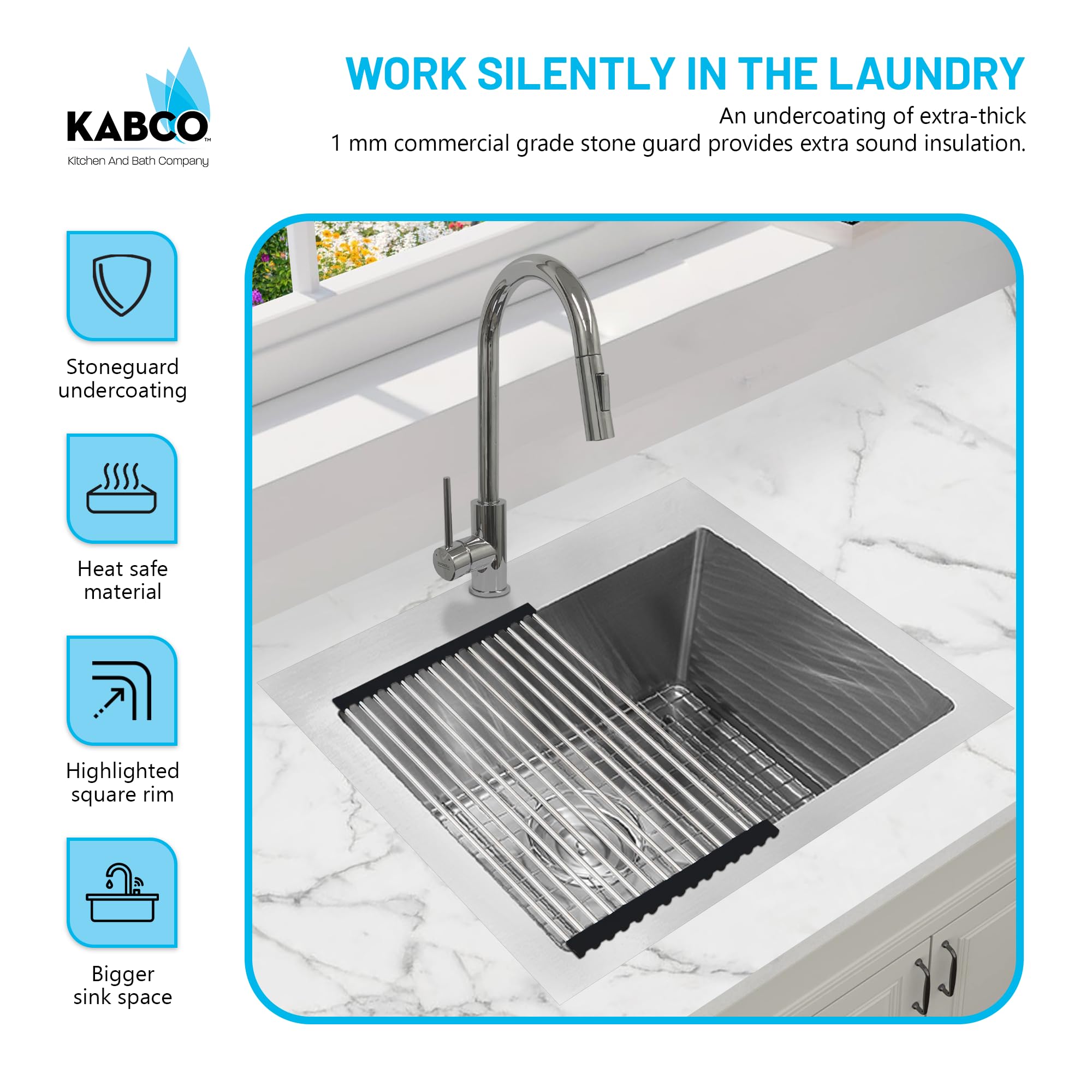 KABCO Single Bowl Undermount Stainless Steel Kitchen Sink, Rust Resistant Sound and Heatproof Laser Cut, Sink for Indoor or Outdoor Kitchens (Laundry Sinks)
