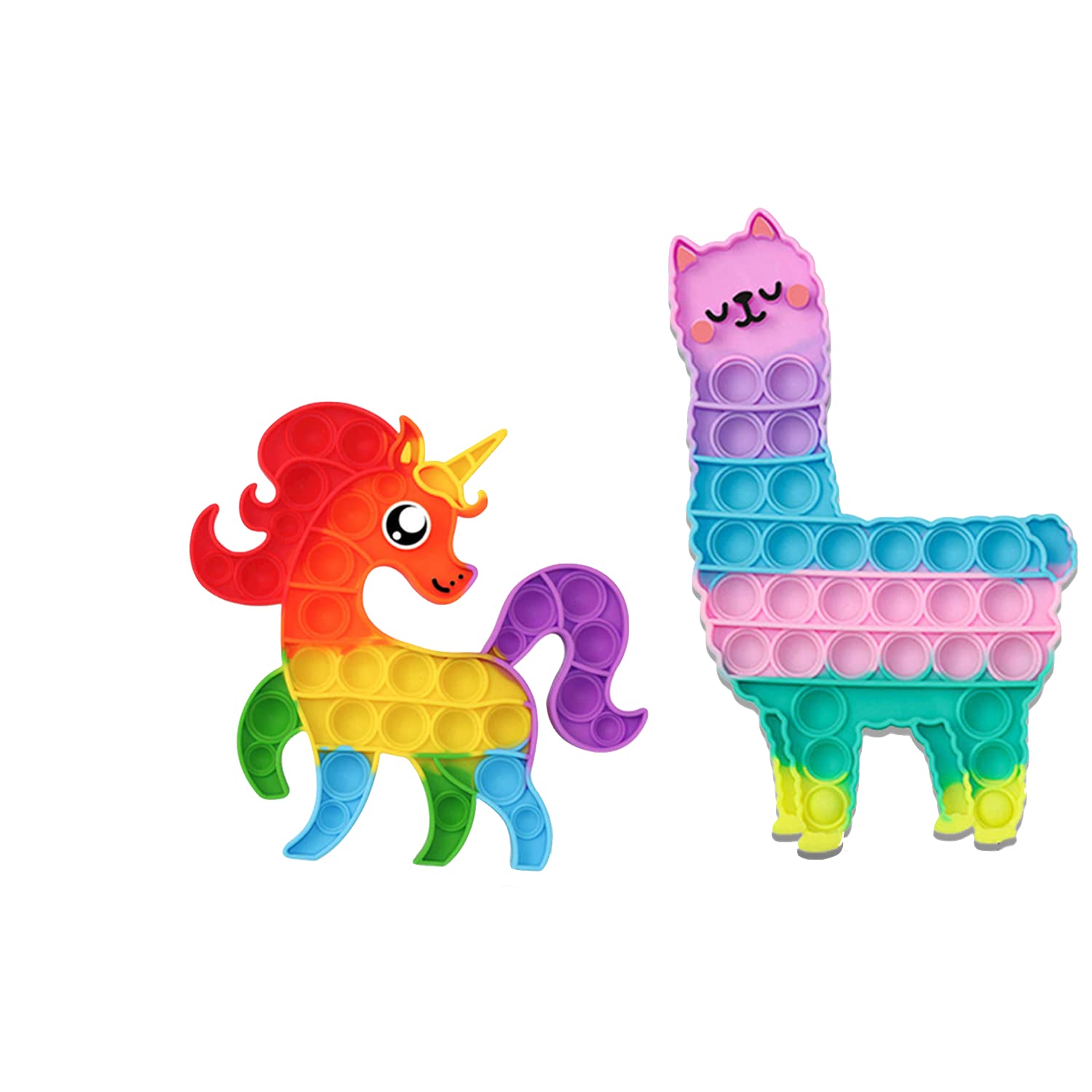 SOOTHE MIND Silicone Push Pop It Bubble Stress Relief Toy Purpose for Unisex Kids and Adults, Smiling Unicorn and Alpaca