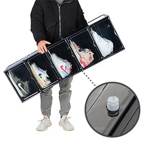 OMOPIN XL Shoe Storage Box,Drop Side Shoe Box,8 Pack Shoe Containers,Sneaker Display Case,Shoe Boxes Clear Plastic Stackable size13.4βx 10.6βx 8.3β Fit up to US 13 (Black 8 Pack)