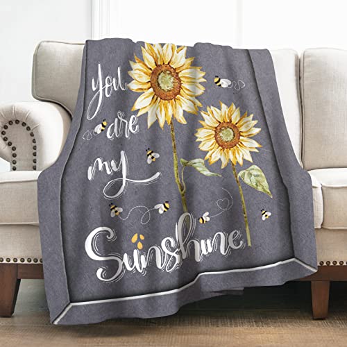 Levens Sunflower Blanket Gifts for Women Girls Mom, You are My Sunshine Decoration for Home Bedroom Living Room Camping Car, Soft Fuzzy Lightweight Throw Blankets Grey 50"x60"
