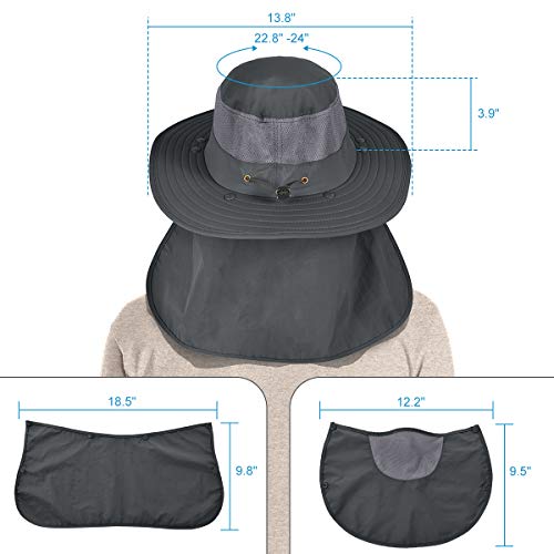 IYEBRAO Mens Outdoor Sun Hat with Face Neck Flap UV Protection for Fishing Hiking Garden (2 Pack-Dark Gray&Light Gray)