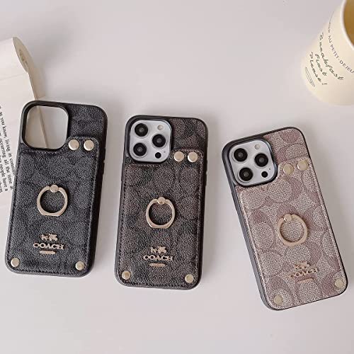 Luxury Wallet Case with Designed Leather and Card Holder, 360°Rotation Ring Kickstand, RFID Blocking Protective for Apple iPhone 13 Pro Max 6.7''（Black）