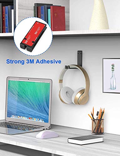 Link Dream Foldable Headphone Hanger Headphone Stand Aluminum Headset Hook Holder Mount Strong 3M Adhesive Headphone Hanger Mount with Cable Organizer for All Headphones - Space Saving Design (Black)