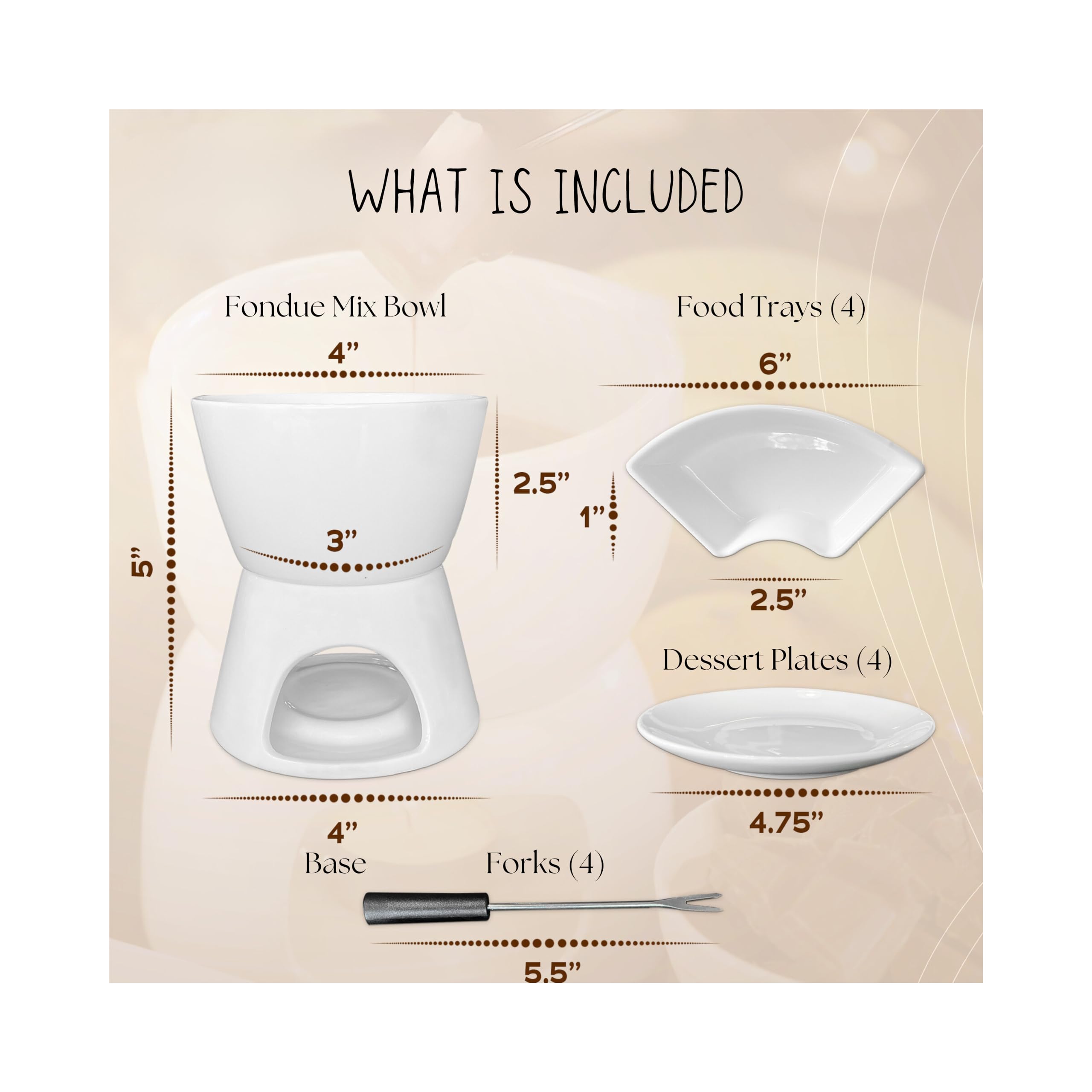 Fondue Pot Set – Family Friendly & Interactive Fondue Set w/Tea Light Heat Source - Quality Ceramic Pot for Any Dinner or Party Theme - Ideal Gift for Couples & Wedding Registry Must Haves