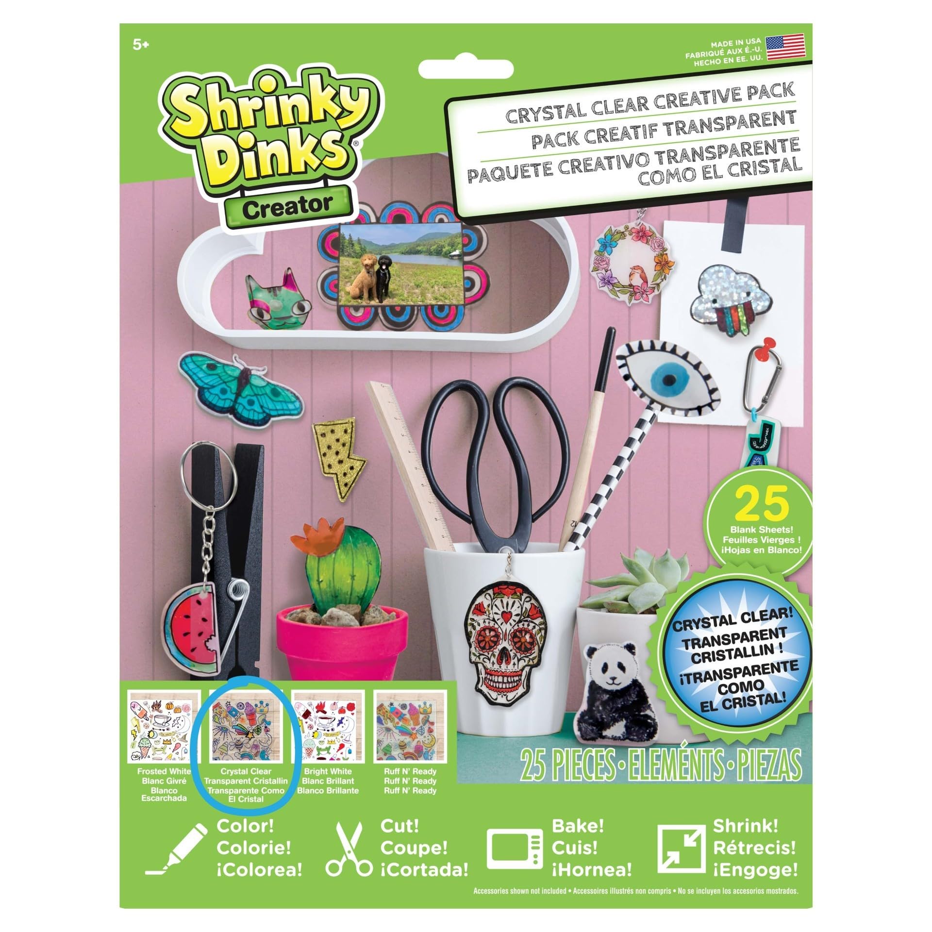 Shrinky Dinks Creative Pack, 25 Sheets Crystal Clear, Kids Art and Craft Activity Set, Kids Toys for Ages 6 Up by Just Play