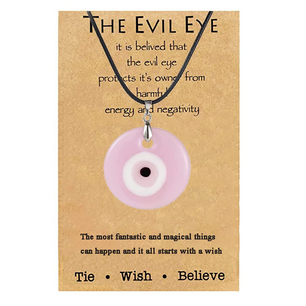 COLORFUL BLING Turkish Blue Evil Eye Pendant Necklace Leather Rope Chain Cord Glass Evil Eye Protection Lucky Jewelry for Women Men-Pink 1pc