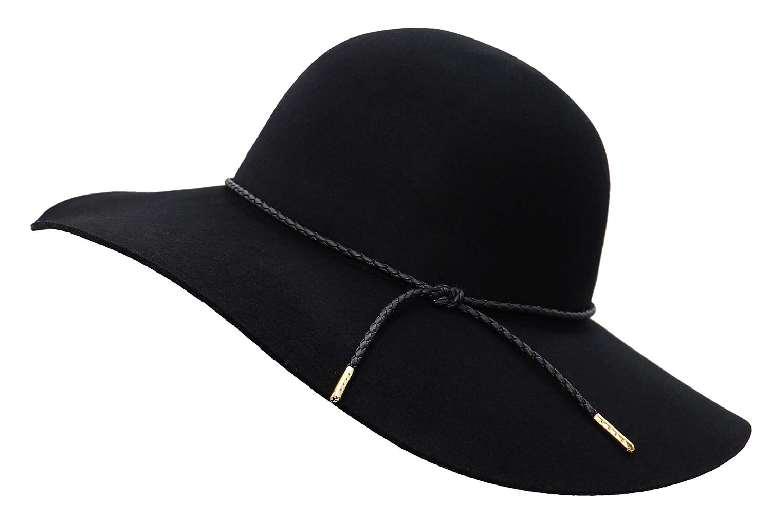 Bienvenu Women's Wide Brim Wool Ribbon Band Floppy Hat Black