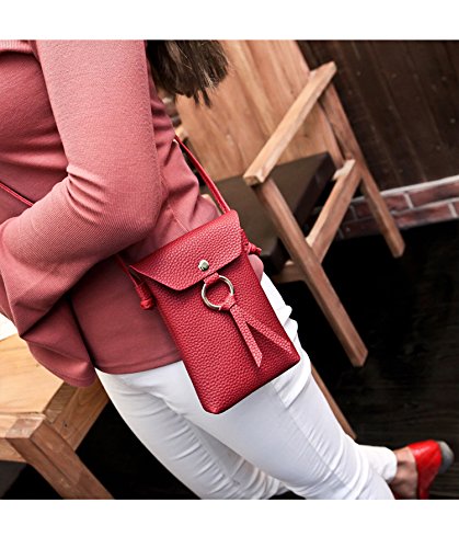 PKSANIT Leather Crossbody Bag, Mini Cell Phone Purse Wallet Fashion Travel Shoulder Bag (Black)