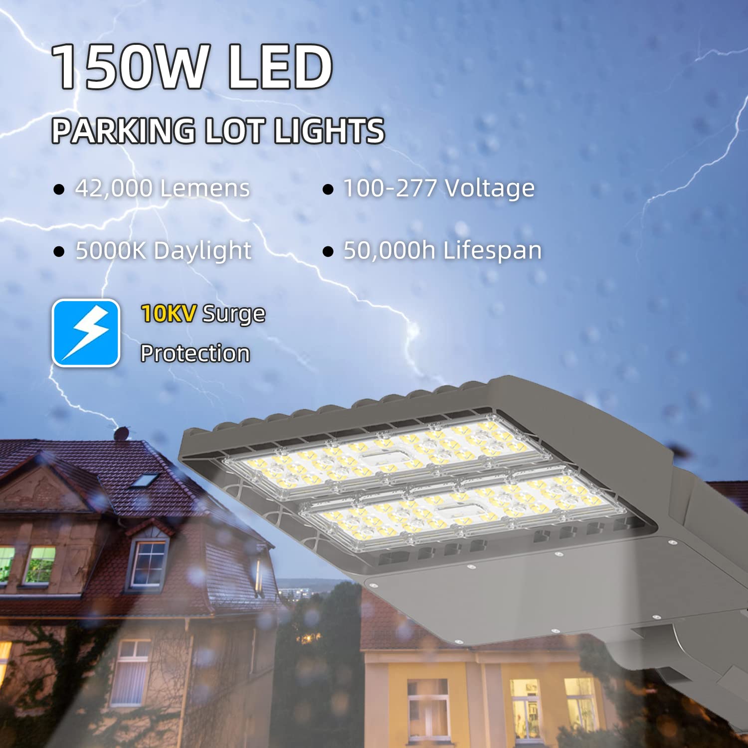 Feazac LED Parking Lot Light with Adjustable,Outdoor IP65 Shoebox Lights, 5700K, LED Street Lighting, 100-277V, Slip Fit Mount (150, Watts)