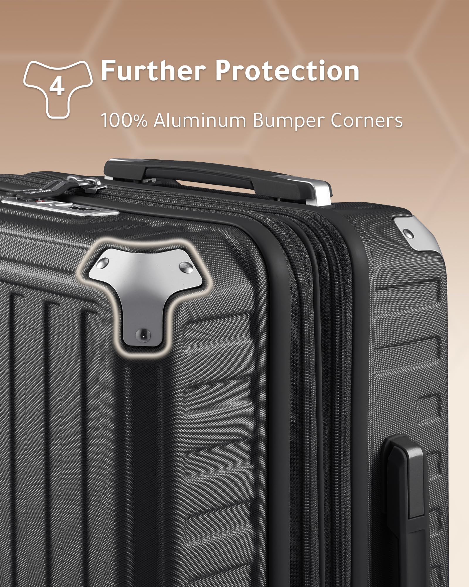 LUGGEX PC Carry On Luggage 22x14x9 Airline Approved - Expandable Hardside Luggage with Spinner Wheels - 4 Metal Corner Hassle-Free Travel (Black Suitcase)