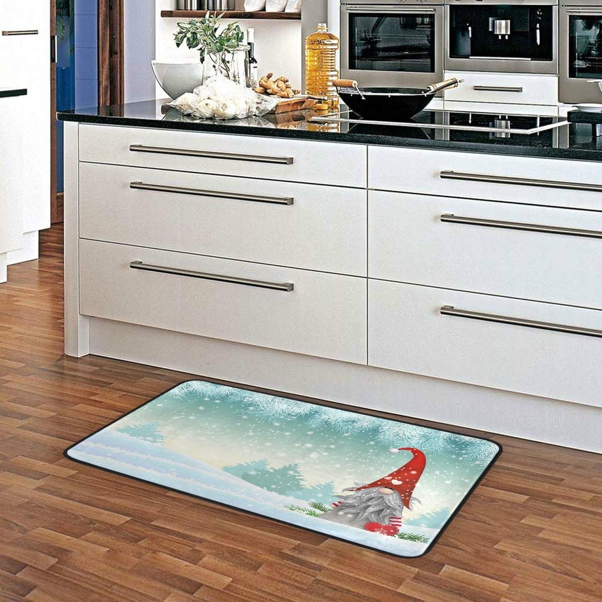 Christmas Gnome Standing Snowfall Winter Kitchen Rugs Non-Slip Kitchen Mats Bath Runner Rug Doormats Area Mat Rugs Carpet for Home Decor 39" X 20"