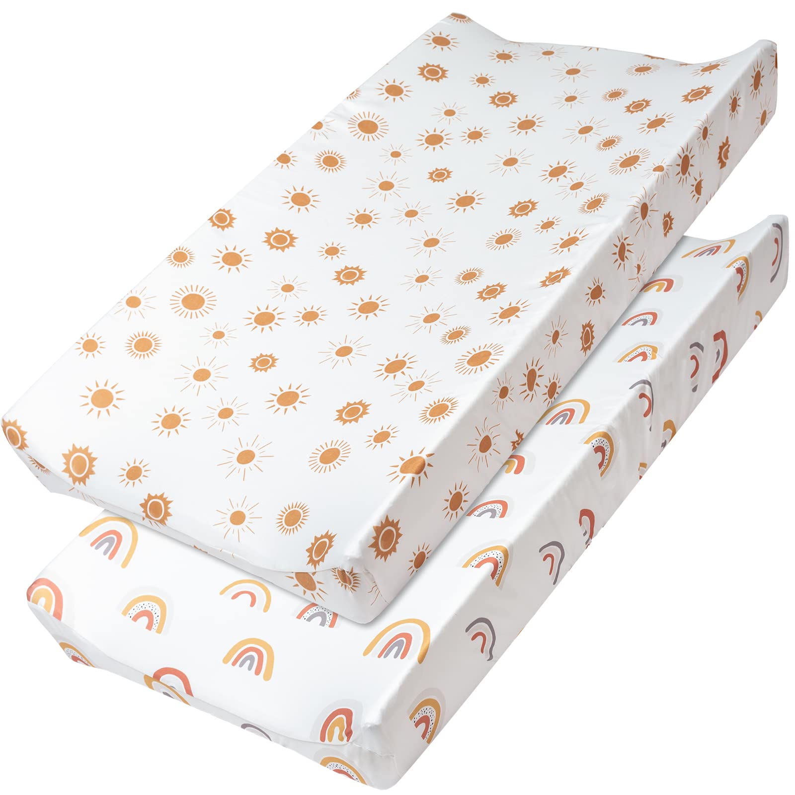 Changing Pad Cover, Soft Breathable Baby Stretchy Changing Table Pad Cover, Lovely Unisex Diaper Fitted Changing Table Cover Sheets for Boys and Girls(2Pack, 32 X 16 X 5'')