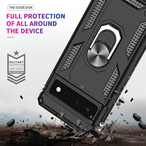 LeYi Pixel 7 Case, Google Pixel 7 Case, Military Grade Shockproof Heavy Duty Full Body Stand Protective Cell Phone Cover, Built in Ring Holder for Pixel 7 Black