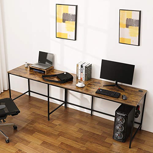 KOTPOP L Shaped Desk, 92β Home Office Computer Desk, Gaming Desk Reversible Corner Gaming Computer Desk with Monitor Stand, Sturdy Writing Workstation Table 3 Cable Holes, Rustic Brown