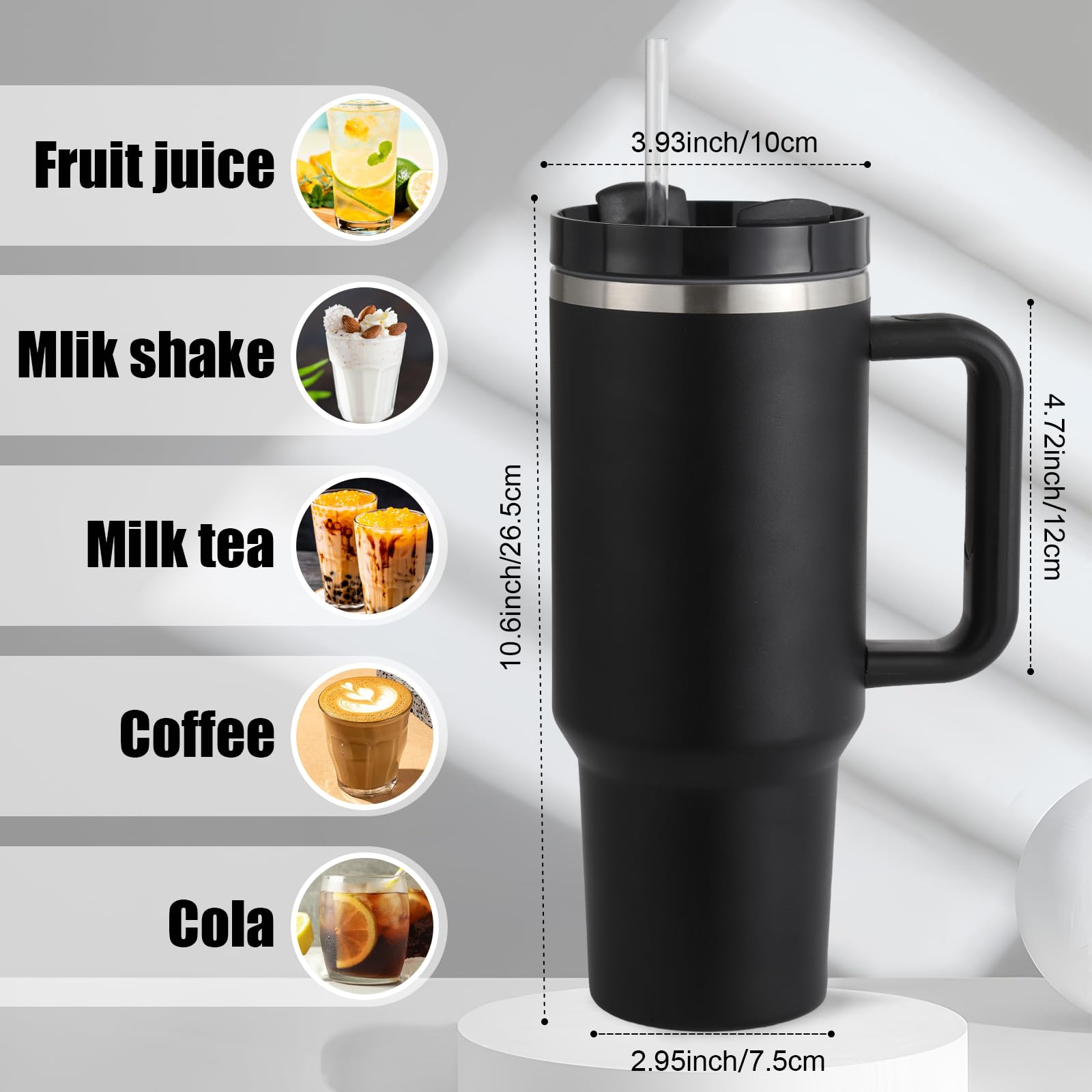 Boderi Tumbler,40oz Tumbler with Handle and Straw,2in1 Straw Lid + Rotating Cup Lid, Stainless Steel Double Wall Vacuum Insulated Coffee Cup,Reusable 40oz Travel Mug Insulated Tumbler with Handle