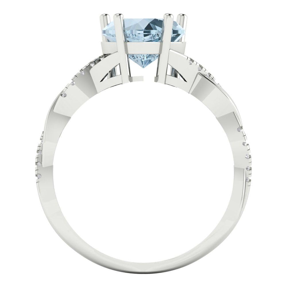 Clara Pucci 2.19ct Heart Cut Criss Cross Solitaire Halo Created Aquamarine Designer Anniversary Bridal Engagement Ring 14k White Gold 11