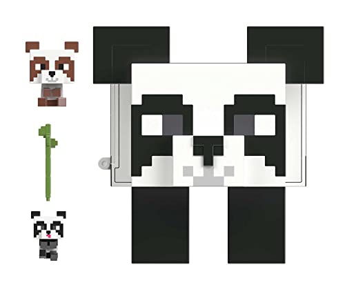 Mattel Minecraft Mob Head Minis Toys, Panda Playhouse Playset & 2 Panda Action Figures, Removable Bamboo Shoots & Cake Slice
