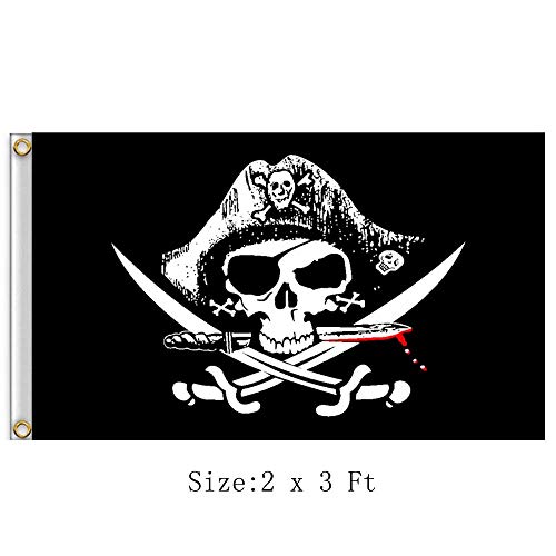 Dyung Tec Pirate Flag, 2 PCS 2' x 3' Skull and Crossbones Jolly Roger Flag for Outdoor
