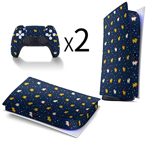 Christmas Pigs and Snowflakes Full Protective Skin Cover Design Wrap Decal Sticker Compatible with PS5 Digital Edition Console and Controller