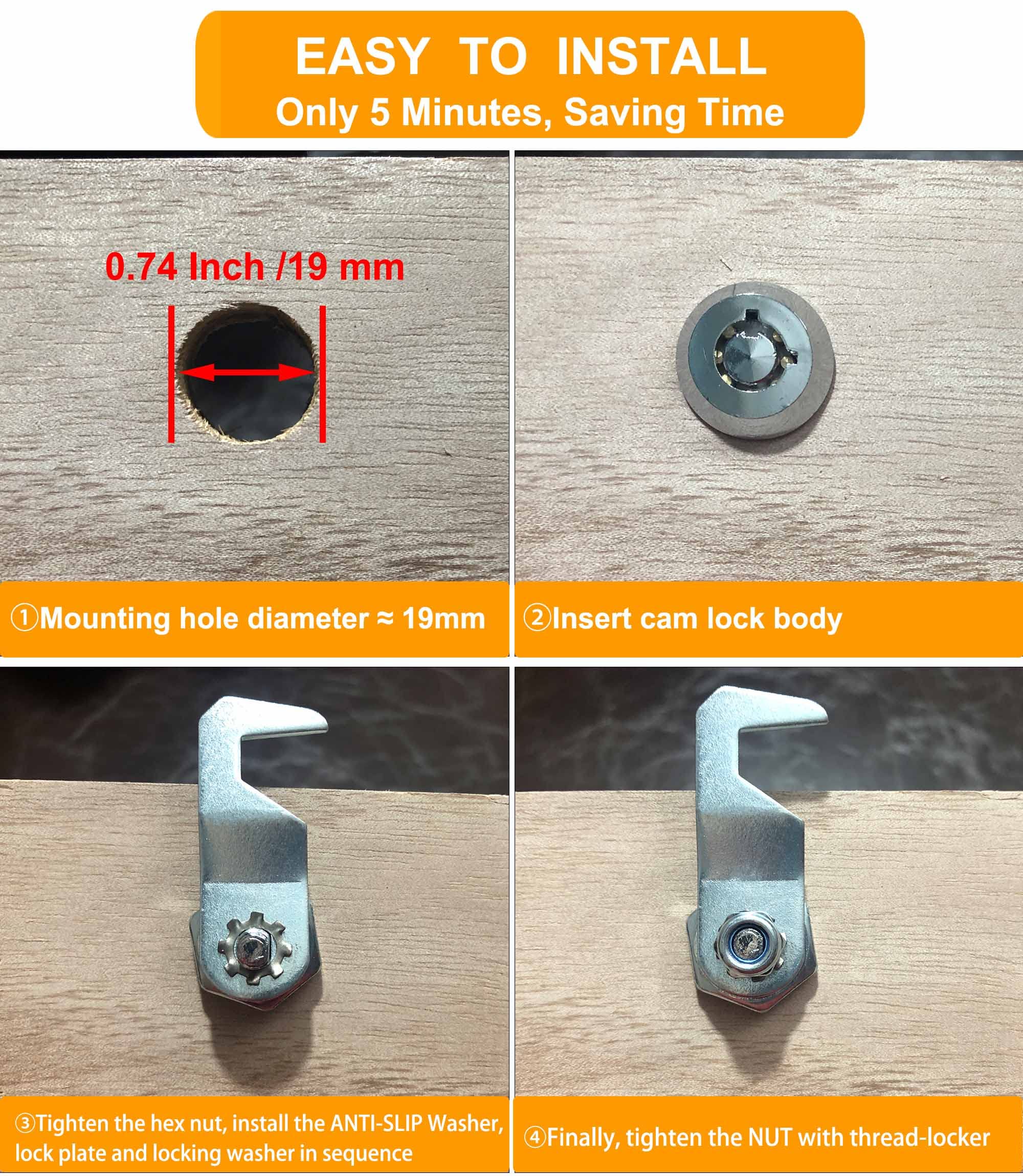BOZXYE 1 Pack Toolbox Lock with Keys, Mailbox Lock 5/8" Cam Lock Keyed Alike, Tool Box Lock Replacement for Mailbox RV Storage Door, Zinc Alloy