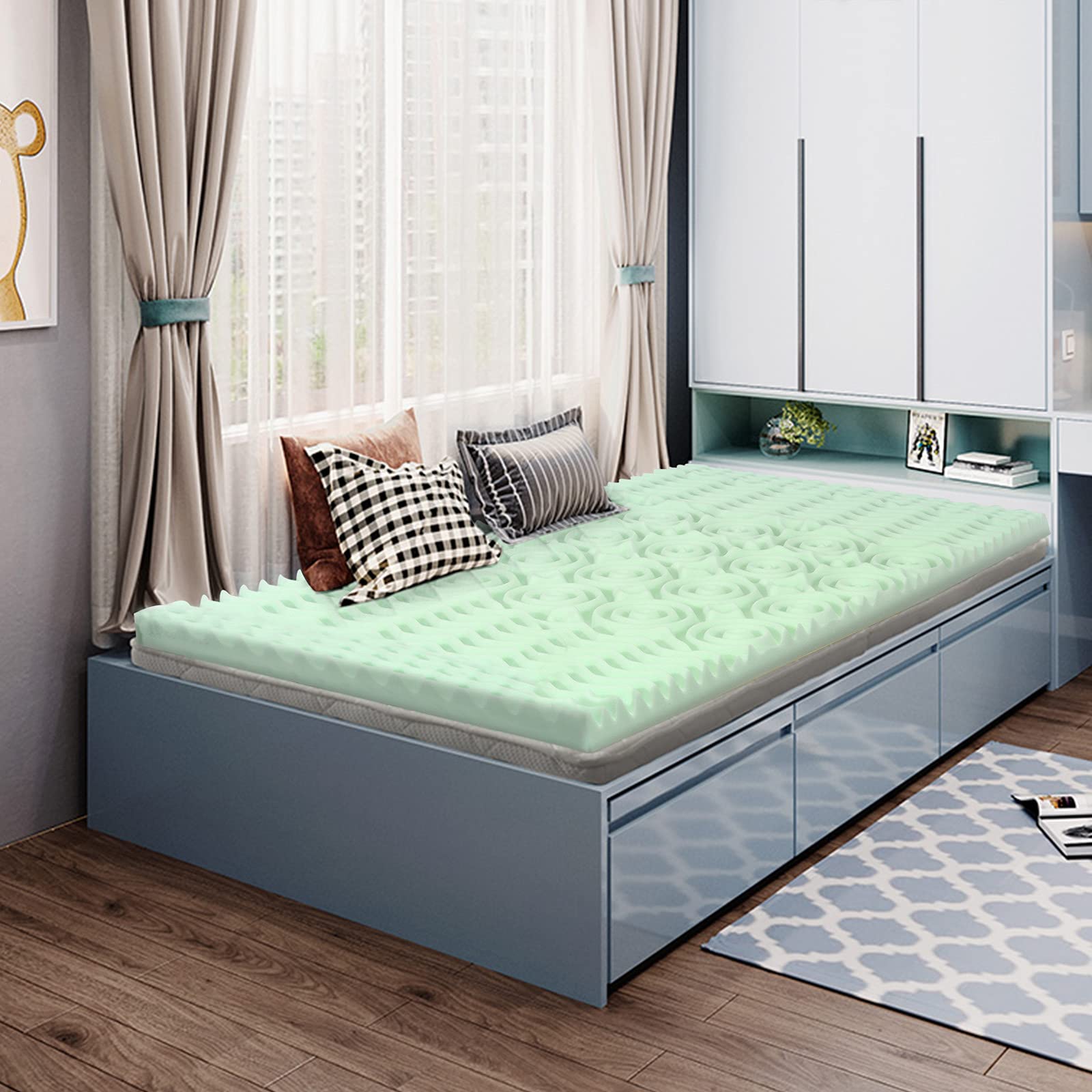 Giantex 3 Inch Queen Mattress Topper, Mattress Pad for All-Night Comfy, 5-Zone Bed Topper, Pressure Relief Mattress, Dorm Foam Topper