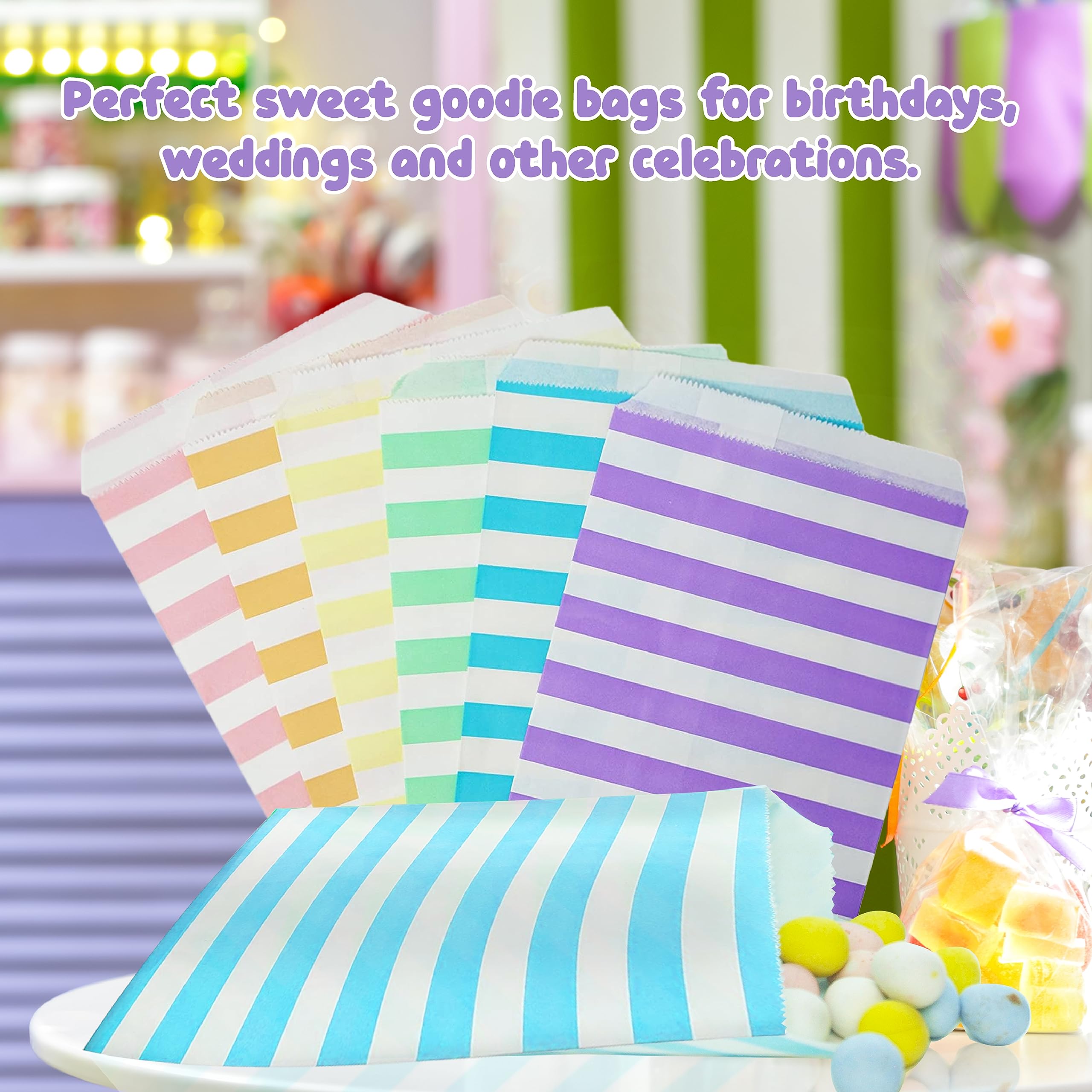 Food Safe Biodegradable Paper Candy Favor & Treat Bags For All Parties - 48 Count Assorted, 7x5 Size - By Chloe Elizabeth (Rainbow Pastel Mix)