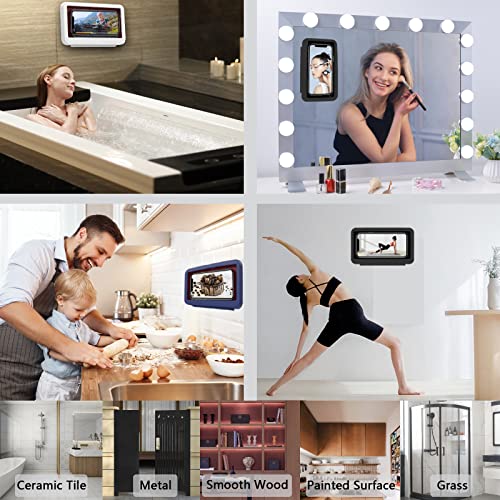 Shower Phone Holder Waterproof - Anti Fog High Sensitivity Touch Screen, 360°Rotation Wall Mount Shower Case for Phone for Bathroom Wall Mirror Bathtub Kitchen, Compatible with Under 7 Inch(Black)