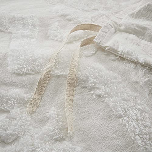 Madison Park Tufted Chenille 100% Cotton Duvet- Modern Luxe All Season Comforter Cover Bed Set with Matching Shams, King/Cal King(104"x92"), Damask Off White 3 Piece