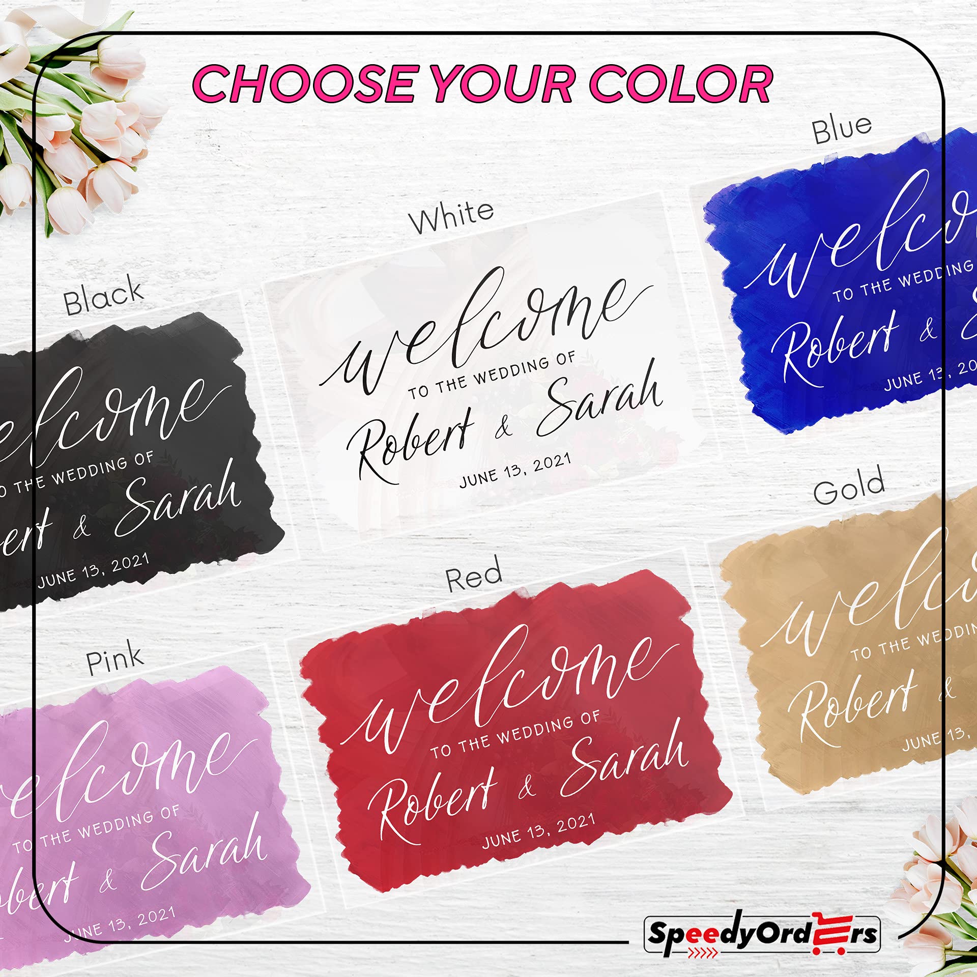 SPEEDYORDERS Garden Garland Welcome to Our Wedding Sign - Personalized Wedding Welcome Sign - Custom Wedding Reception Signs - Wedding Poster (Wedding Sign 6, Paper)