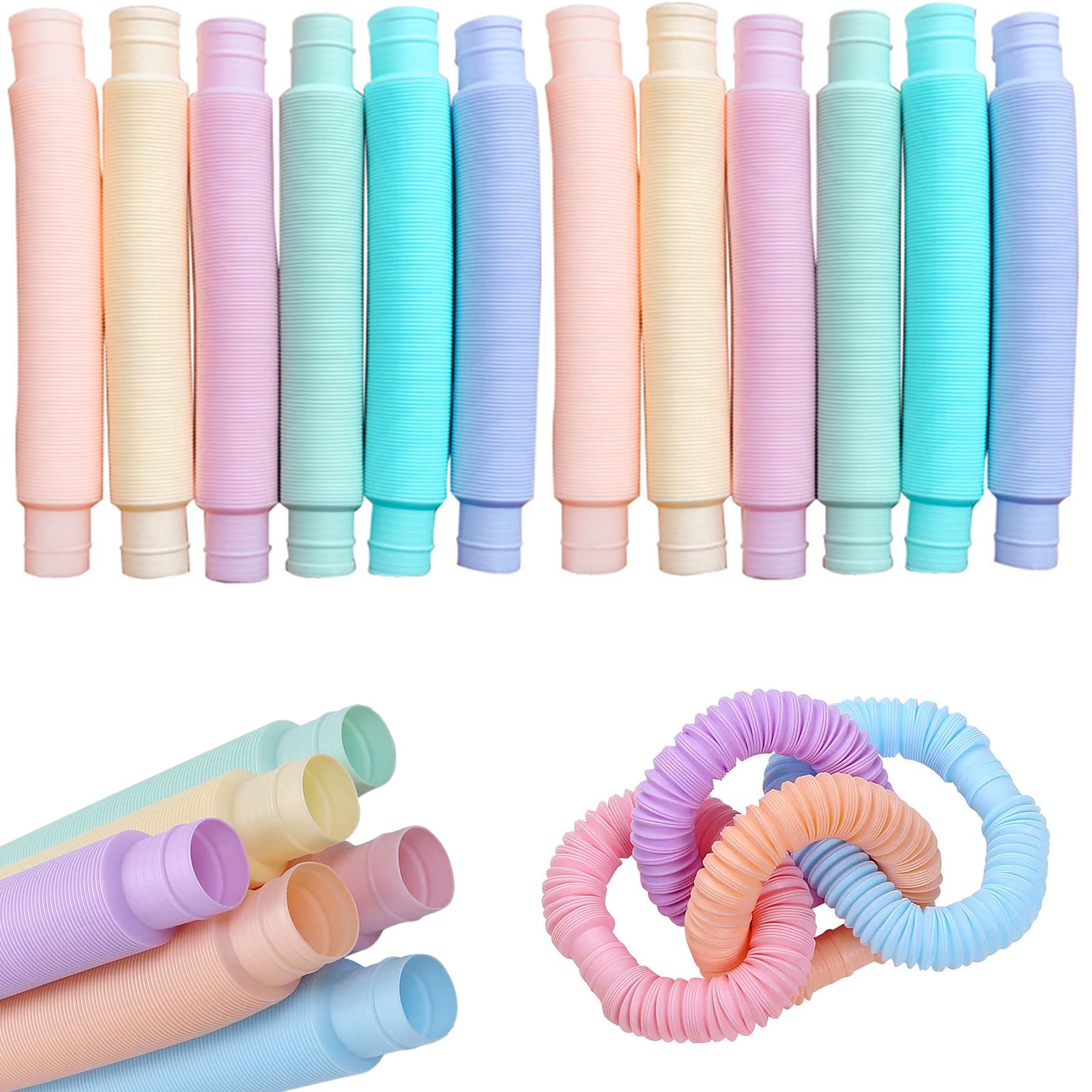 TIBDALA Pop Tubes Sensory Toys, 12 Pack Fine Motor Skills & Learning Toys Autism Sensory Fidget Toys, Party Favors Christmas Stocking Stuffers for Kids