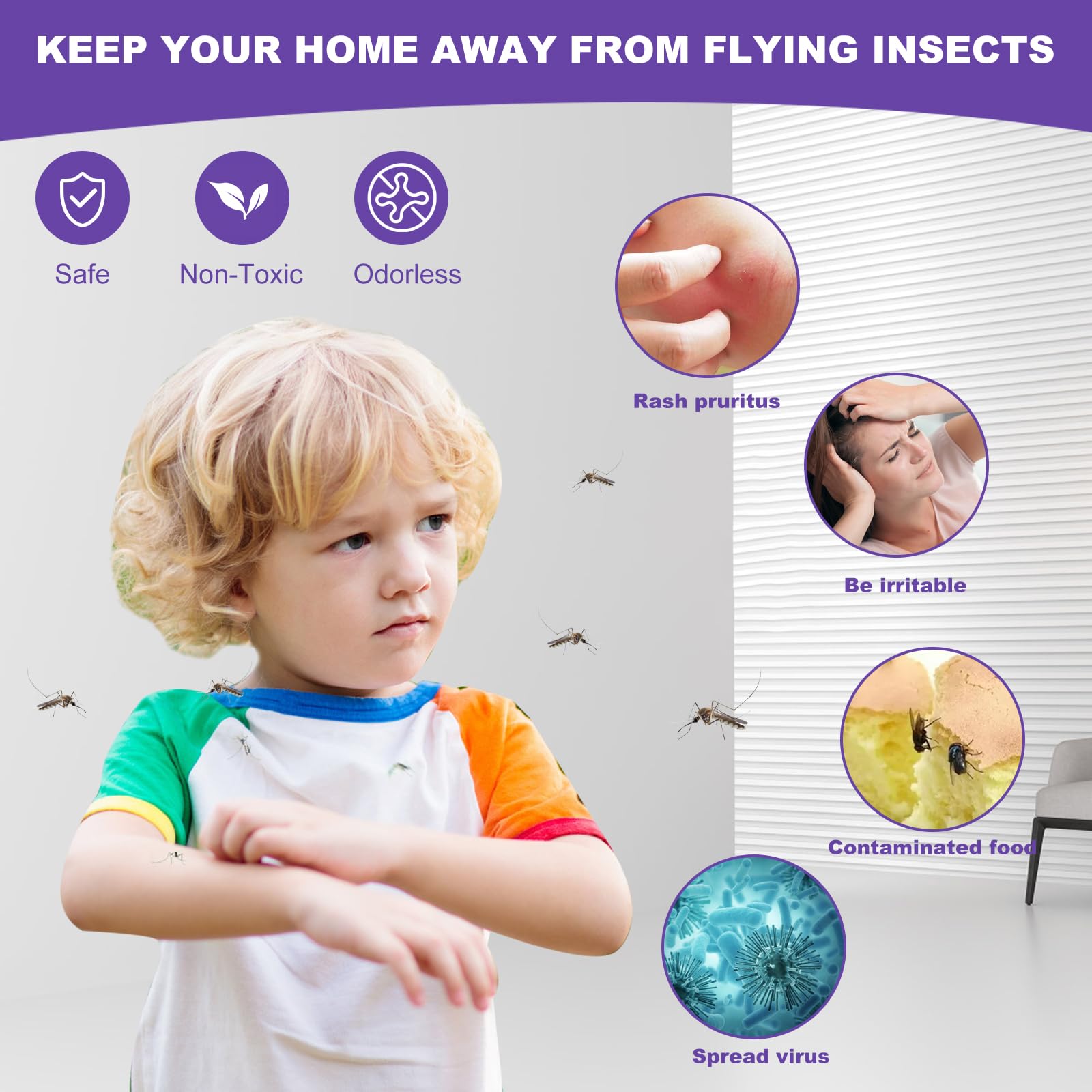 Flying Insect Trap Plug-in Indoor with 20 Sticky Refills Pad(2-Pack), Fruit Fly Trap Gnat Killer,Bug Catcher Mosquito,Safe Non-Toxic UV Light Attractant Night Light Fly Trap