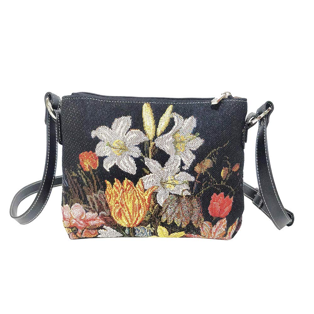 Signare Tapestry Crossbody Bag Shoulder Purse for Women In Still Flower Design (XB02-ART-AB-STILL)