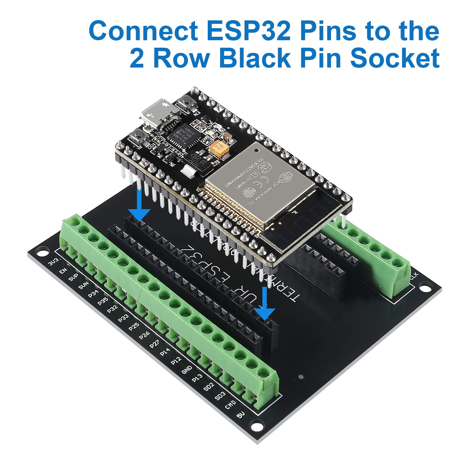 Diitao 4PCS ESP32 Breakout Board, GPIO 1 into 2 for 38PIN Narrow Version ESP32 ESP-WROOM-32 Microcontroller Development Board(ESP32 Breakout Board), Black