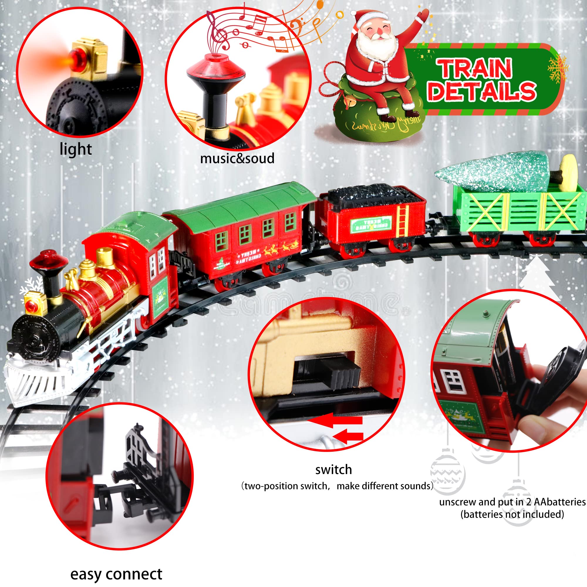 Christmas Train Set,Battery-Powered Train Toys with Light and Sounds Railway Tracks Sets Under/Around Christmas Tree Classic Toy Train Set Gifts for Boys Girls