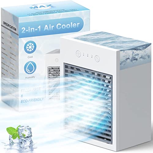 Mini Portable Air Conditioners, 3 IN 1 Evaporative Air Cooler, 2000mAh Battery Powered & USB Rechargeable, 3 Speeds Humidify Air Cooler, Small Air Conditioner Portable for Room Car Office Camping