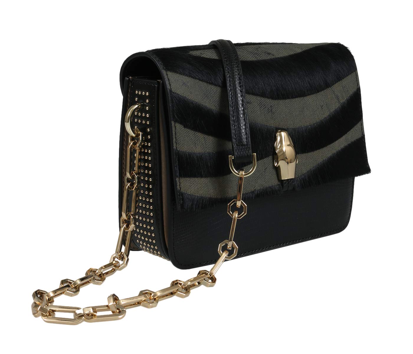 ROBERTO CAVALLI HXLPG6 999 Black/Olive Shoulder Bag for Womens
