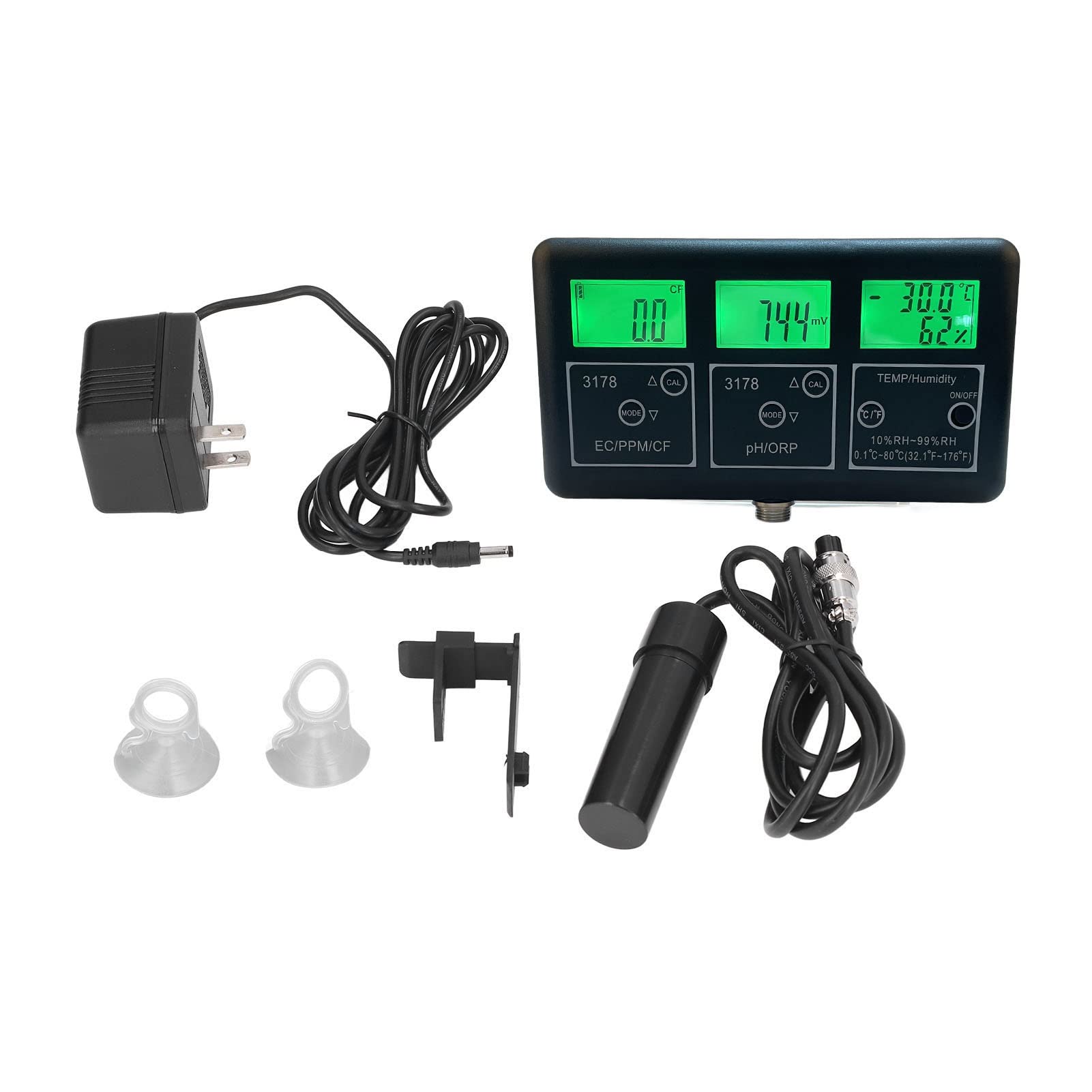 EVGATSAUTO Water Test Meter, Display 3 Results PH ORP EC TDS CF 7 in 1 Test Water Quality Monitor for Mining Agriculture Glassfish Pond (US Plug 110V)