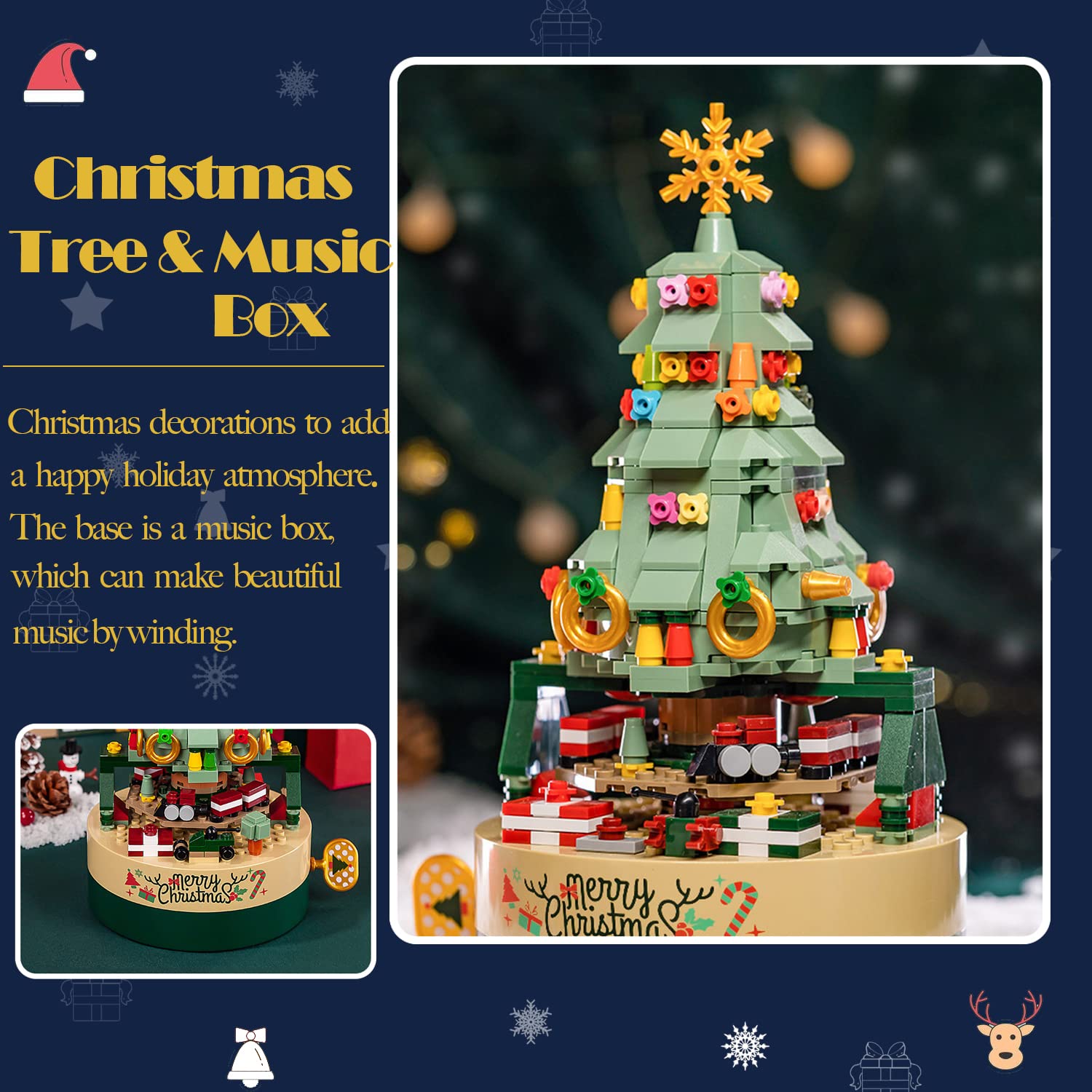 Christmas Tree Building DIY Building Block Music Box,Educational Learning Science Building,Creative Gifts for Holidays, Christmas, Thanksgiving, Easter. (Christmas tree music box, 360pcs)