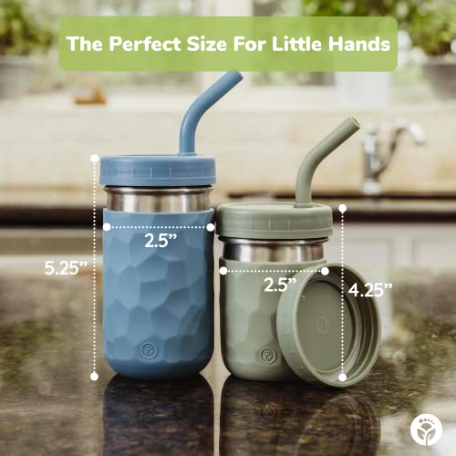 WeeSprout 2-in-1 Drinking Cups for Kids, Durable 304 Stainless Steel Cups, Silicone Straws with Straw Stoppers, Premium Hard Plastic Twist Lids, Easy-Grip Sleeves, Set of 4 Dishwasher Safe Kid Cups