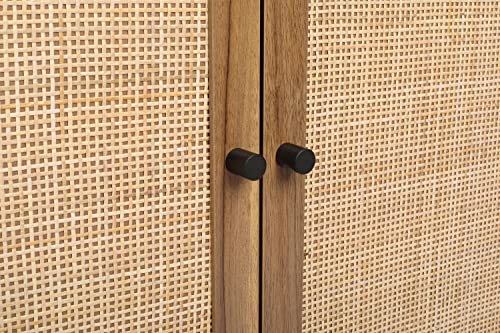 Sideboard Buffet Side Cabinet with Natural Rattan and 2 Magnetic Door, 2-Tier Storage Cabinet Accent Cabinet Console with Metal Bracket, for Living Room Bedroom, Entryway (Rattan Low Leg)