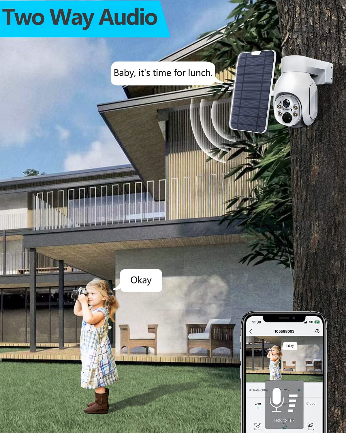 EDSACE 2K Solar Powered Security Camera Wireless Outdoor, Rechargeable Solar Camera Pan Tilt Digital Zoom Spotlight,Battery Powered Security PTZ Camera PIR Motion Sensor, 2-Way Talk, SD/Cloud Storage