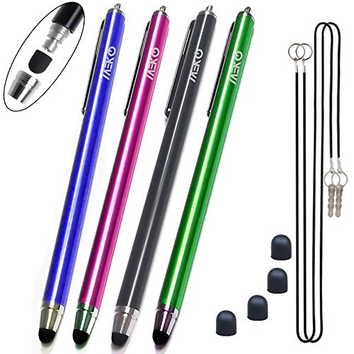 MEKO(TM) 4 Pcs [0.22-inch Rubber Tip Series] 5.5" L Precision Rubber Thin-Tip Styli/Stylus Pens Bundle with 4 Extra Replacement Rubber Tips and 2 Elastic Lanyards - (Dark Blue/Green/Hot Pink/Black)?-¡­