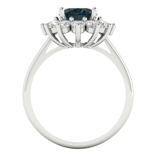 Clara Pucci 2.36 ct Oval Cut Solitaire Halo Natural London Blue Topaz Engagement Promise Anniversary Bridal Ring 18K White Gold 8.25