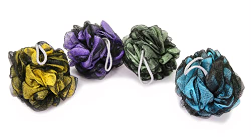 LiFBEAUTiFuL Bathing Ball,Set of Four, xxl-75g,Super Large Size,Towel Gourd,Strong Exfoliation, Four Colors,Delicate Foam,Four Hooks are accompanied,Loofah, Blue,yellow,purple,green, 6×6×6 Inch