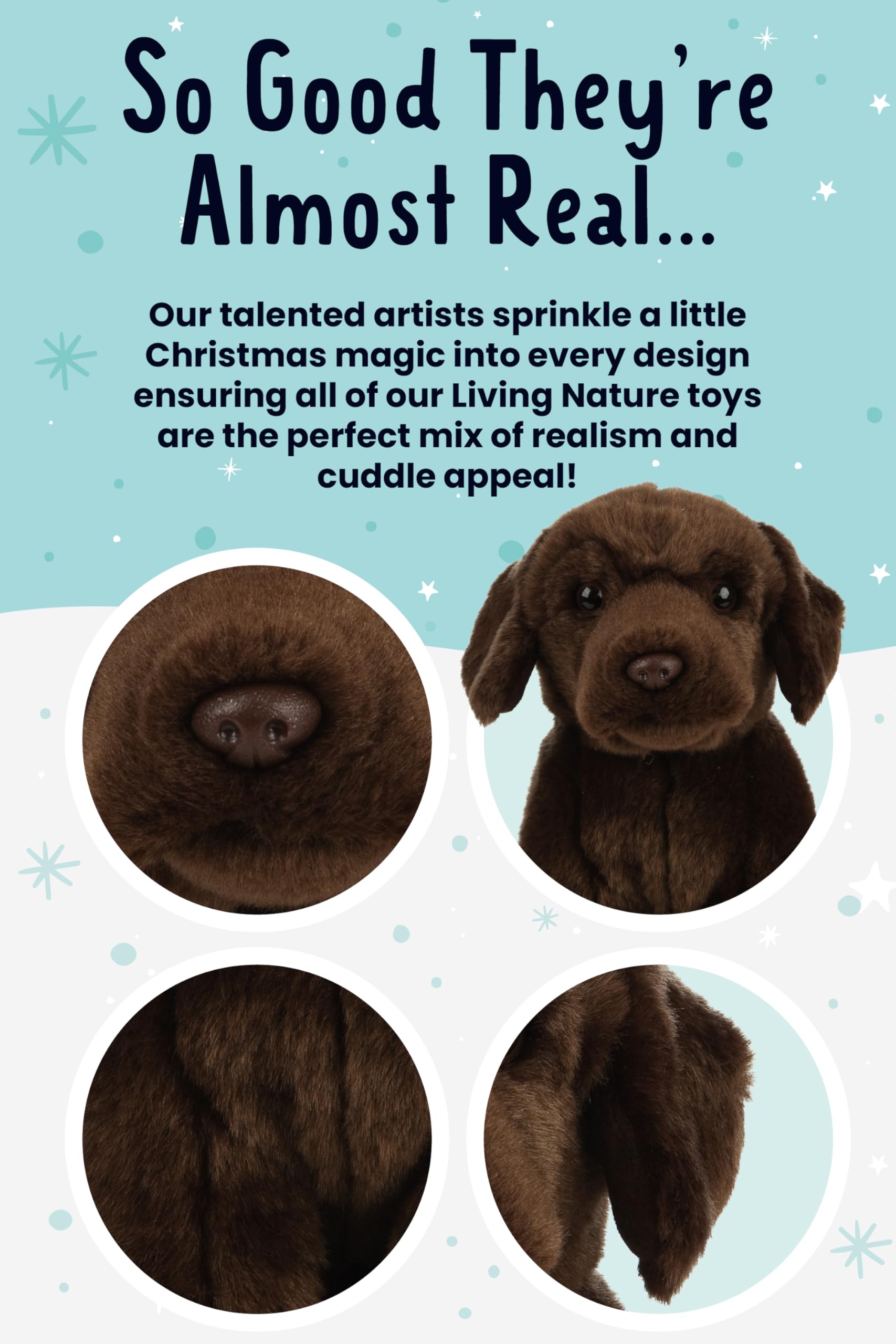 Living Nature Chocolate Labrador Stuffed Animal | Fluffy Dog Animal | Soft Toy Gift for Kids | 8 inches
